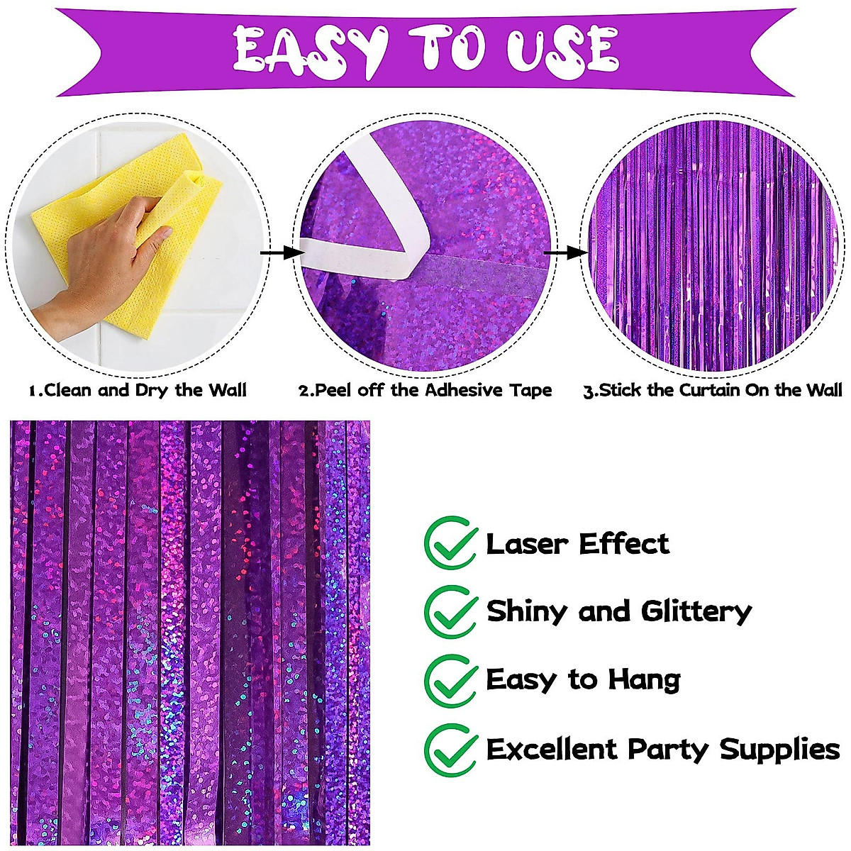AIQINHU Purple Tinsel Foil Fringe Curtain Backdrop, 2 Pack Metallic Glitter Curtains Party Decorations Streamers, Xmas Purple Backdrop for Birthday Wedding Bridal Shower Homecoming New Year