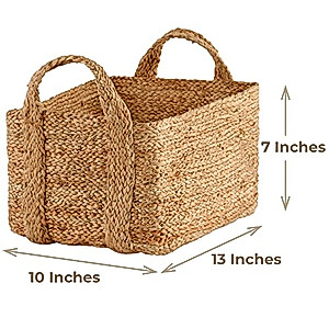 GooBloo Handmade Woven Basket 100% Jute - 10” x 7” - Set of 2- Storage Basket for Living Room, Toys, Storage, Towels or Nursery - Wicker Baskets with Handles - Handmade Natural Bathroom Hampers