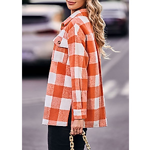 PRETTYGARDEN Women's 2024 Fall Clothes Plaid Shacket Jacket Long Sleeve Button Down Flannel Shirts Fashion Blouse (Plaid Orange White,Large)