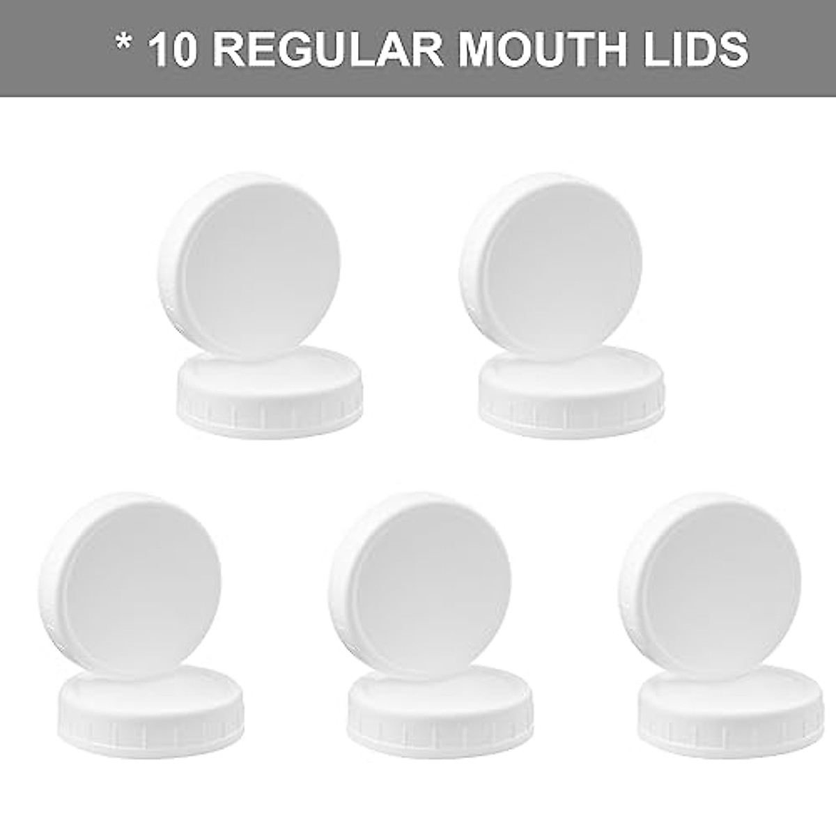 AOZITA 10 Pack REGULAR Mouth Mason Jar Lids for Ball, Kerr and More - White Plastic Storage Caps for Mason/Canning Jars - Leak-Proof