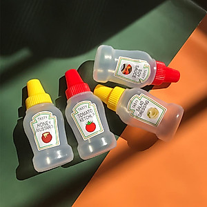 ZAYOIZY 4pcs Mini Condiment Squeeze Bottles 25ml Honey/Ketchup/Soy Sauce/Salad Dressing Dispensers Squeezable Jars Containers Plastic Portable Lunchbox with Sturdy Screw Cap