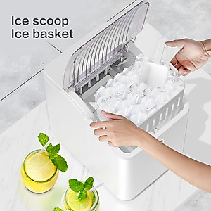 ZAFRO Ice Maker Countertop, Portable Ice Maker with Self-Cleaning, 26Lbs/24Hrs, 9 Cubes Ready in 8 Mins, One-Click Operation, Compact Ice Maker with Ice Scoop/Basket for Home/Kitchen/Office, Silver