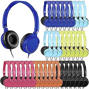 48 Pack Classroom Headphones Bulk Students Headphones with Microphone Kids Earphones for School, Adjustable over Ear Headphones Set Earbuds Wire Headphones for School Students Kids (Multi Colors)