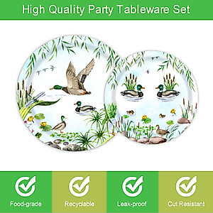 96 Pcs Mallard Duck Party Plates and Napkins Party Supplies One Lucky Duck Tableware Set Duck Hunting Birthday Party Decorations Favors for Duck Hunter Baby Shower Serves 24
