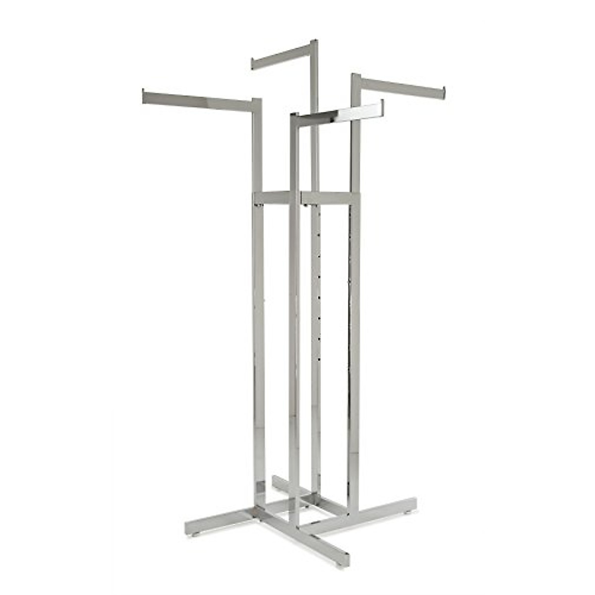 Econoco - Chrome 4-Way Clothing Rack, Straight Adjustable Height Arms, Rectangular Tubing, Perfect for Clothing Store Display