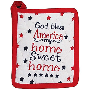 God Bless America Patriotic BBQ Americana Oven Mitt, Pot Holder, Kitchen Towels & Wooden Cooking Spoon 5 Piece Kitchen Set