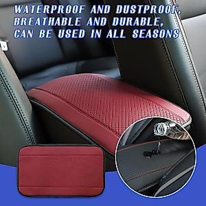 Ziciner Leather Car Center Console Armrest Pad, PU Waterproof Auto Seat Box Cover Protector, Hand Rest Cushion Protection Pad, Vehicles Interior Accessories Universal for Car,SUV (Wine Red)