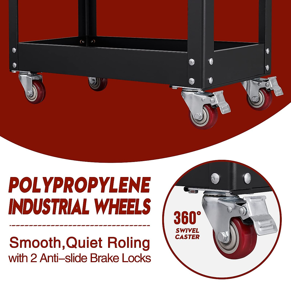 Rophefx 3-Tier Rolling Tool Cart with Sliding Top Mobile Toolbox on Wheels with Backplane Steel Tool Cart with Storage Drawer Utility Cart for Mechanic Warehouse Garage Workshop, Black & Red