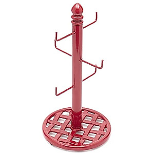 Home Basics Weave 6 Hook Cast Iron Mug Tree, Red | Great for Your Coffee Mugs | Decorative on Countertop | Weighted Base | Pop of Color | Use to Organize Jewelry