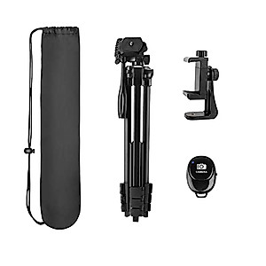 teefeet Phone Tripod, 54 inch Light Travel Tripod, with Mobile Phone Holder Adapter/Remote Shutter/Carry Bag for Selfie, Suitable for Video, Live Broadcast, Video Blog, Tiktok (Black)