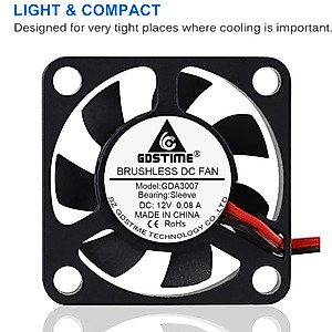 GDSTIME 30mm x 30mm x 7mm PH 2.0 12v Dc Brushless Cooling Fan