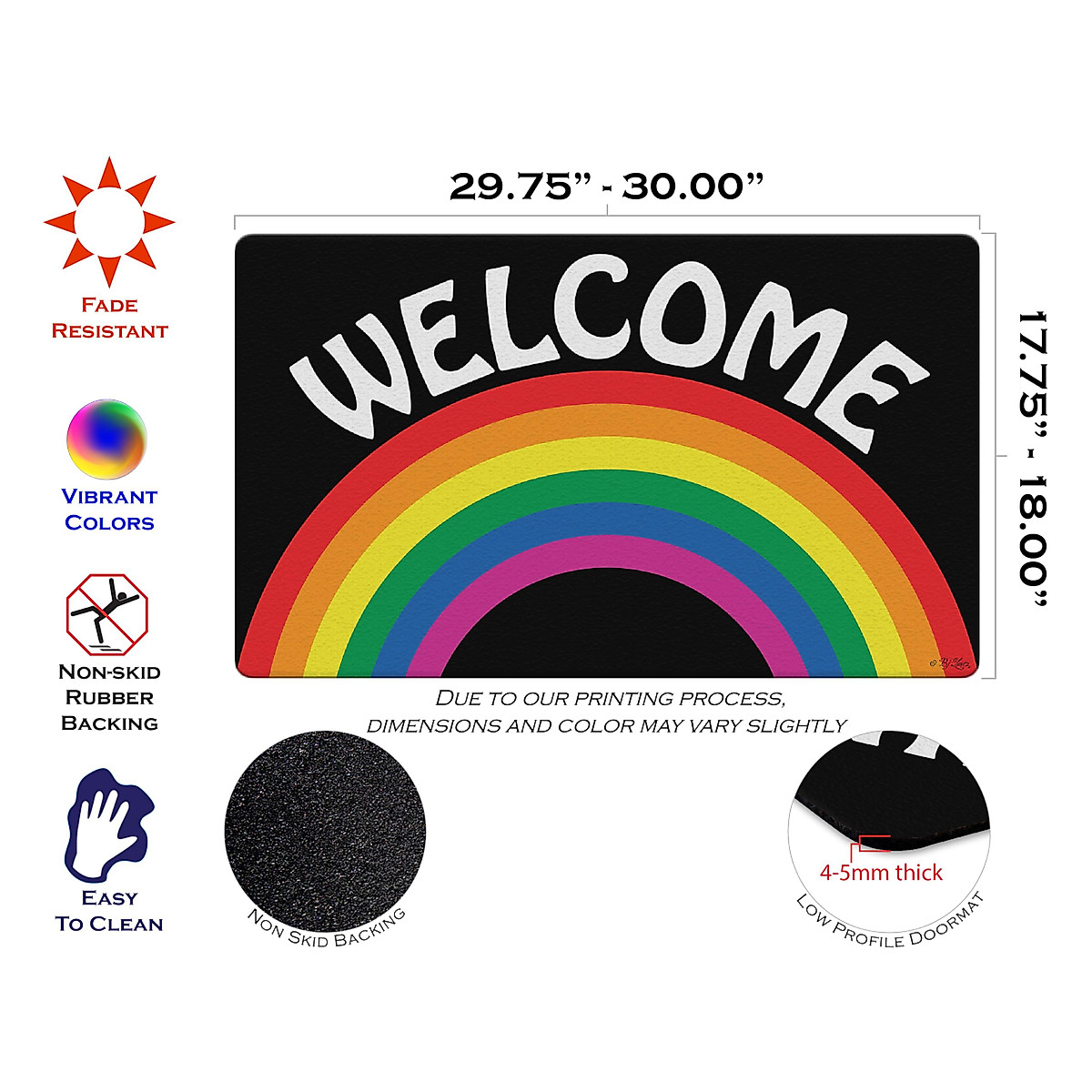 Toland Home Garden 800452 Welcome Rainbow Pride Door Mat 18x30 Inch Outdoor Doormat for Entryway Indoor Entrance