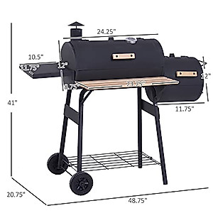 Outsunny 48" Steel Portable Backyard Charcoal BBQ Grill and Offset Smoker Combo with Wheels