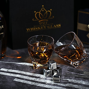 DQX Whiskey Glasses Gift Set of 4 Old Fashion Glass, Tumblers for Drinking Bourbon, Cocktail, Cognac, Irish Whisky, Large 10oz Premium Crystal Glass