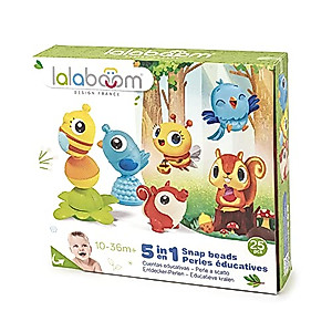 Lalaboom My First Step-by-Step Developmental Sensory 25 Piece Character Bead Activity Set – Pop, Twist, Mix, Stack, and Lace — Montessori Method STEM Focus – Dishwasher Safe - Ages 10 Months+ - BL320