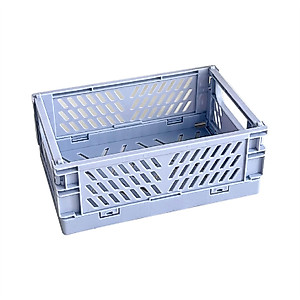 HUIFACAI Plastic Baskets Foldable Desk Crates Storage Box Stackable Table Basket Organizers Office Desktop Drawer Shelf, Small, Blue