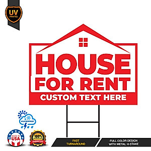 House for Rent Yard Sign Personalized 24" x 18" - Visible Text Custom House for Rent Yard Sign with Metal H-Stake (24x18, Single Sided)
