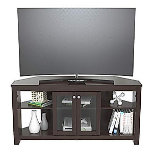 Inval Corner TV Stand with Glass Doors, Espresso