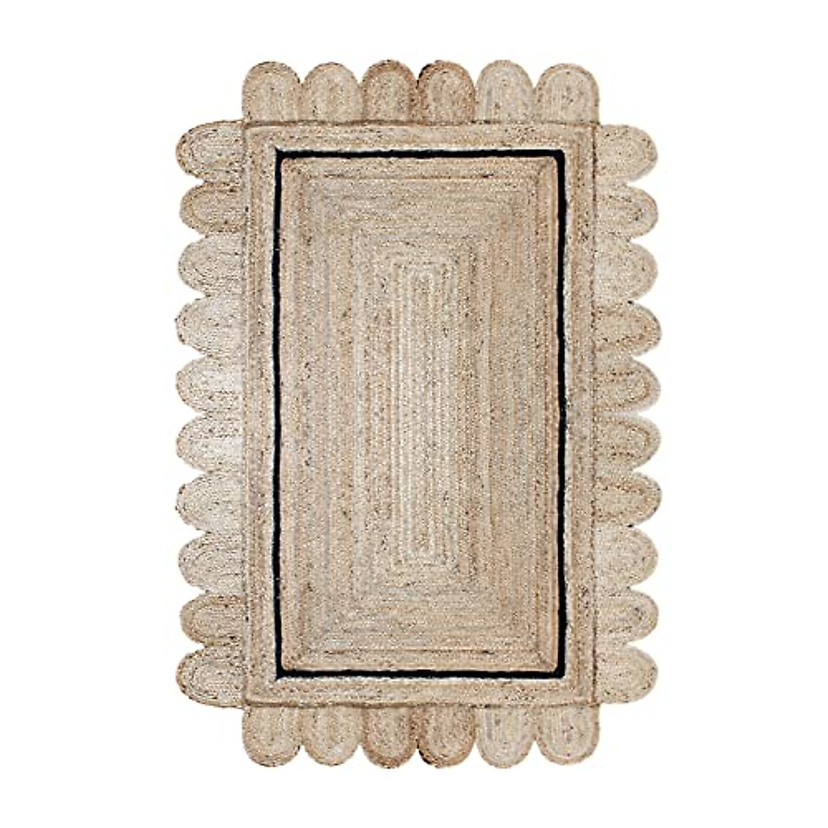 CASAVANI Hand Braided Rag Rug Geometric Beige & Black Jute Rug Best Uses for Hallway Enterway Best Uses for Bedroom,Dining Room,Entertainment Room 4x6 Feet