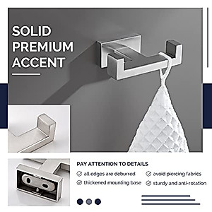Angle Simple Double Towel Hook, SUS304 Stainless Steel Bath Towel Holder, Bathroom Double Robe Hook, Hand Towel Hanger Wall Mount, Brushed Nickel