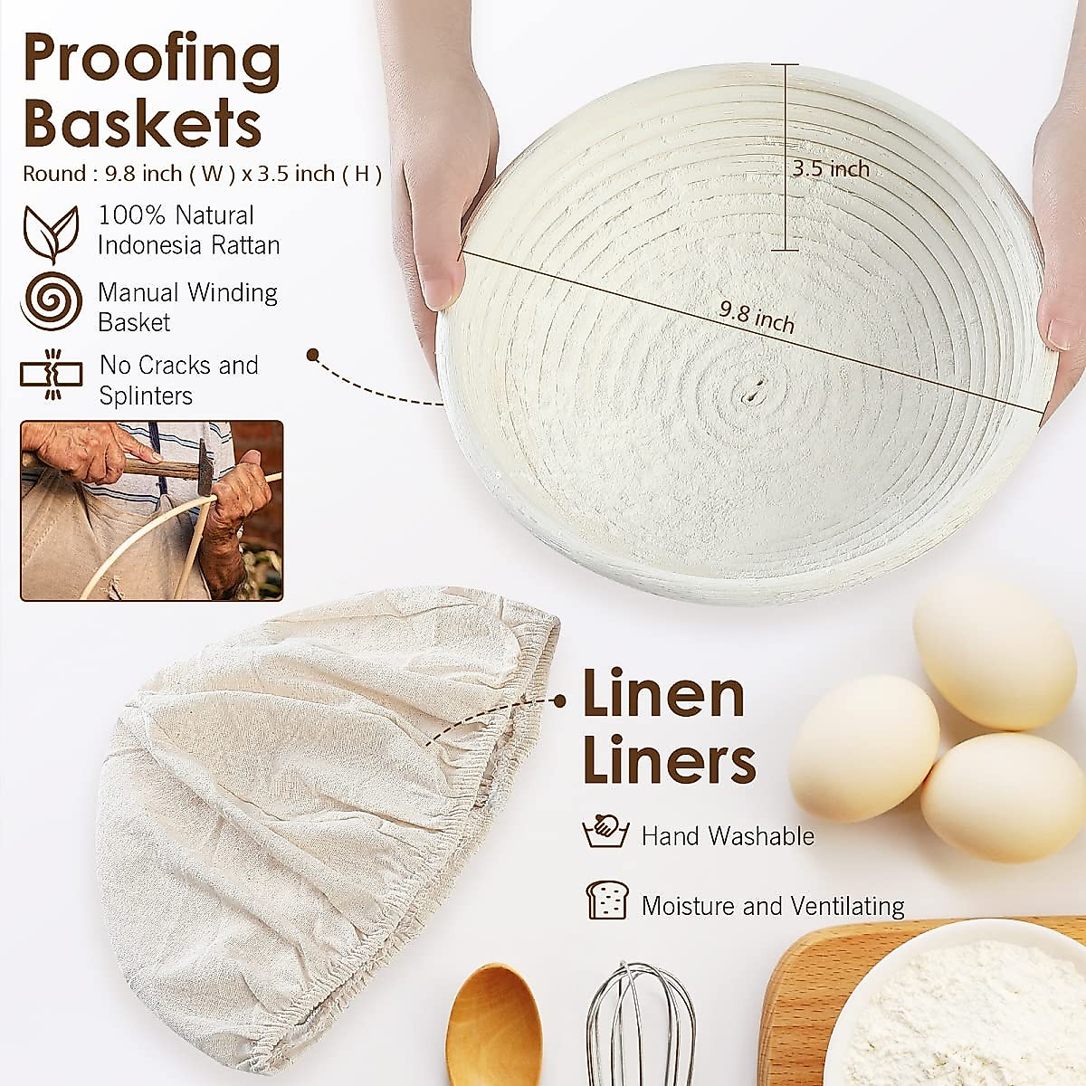 Wwyybfk Banneton Bread Proofing Basket, Sourdough Bread Baking Supplies, 9.8" Sourdough Proofing Basket Kit