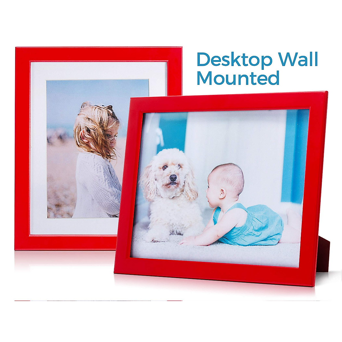 JD Concept 8x10 Soft-Red Thin Wood Picture Frame with Glass, for Photo 6x8 with Mat or 8 x 10 without Mat, Desk-top or Wall Mounted