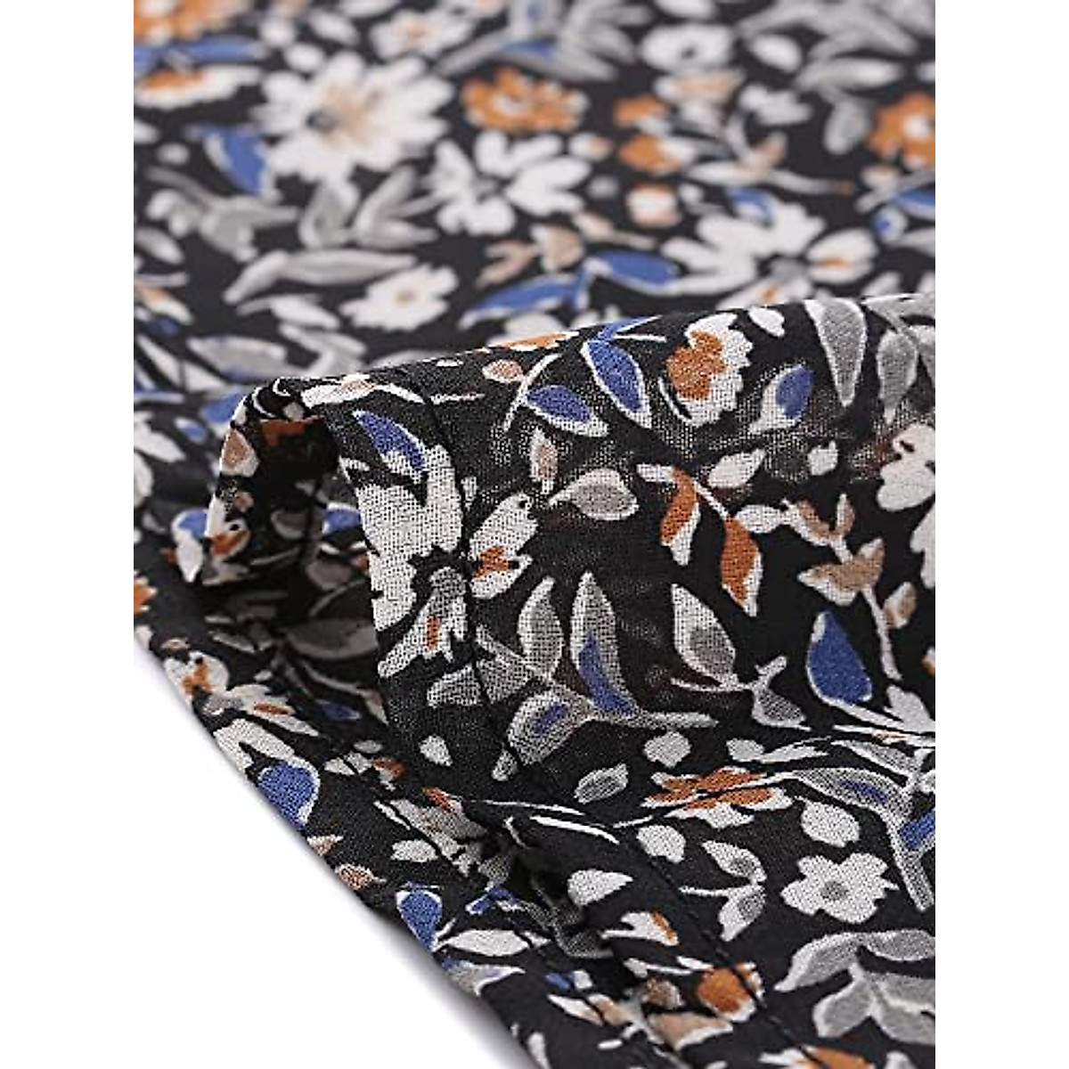 Allegra K Floral Blouse for Women's Short Sleeve Ruffled Tie Neck Blouse Small Black