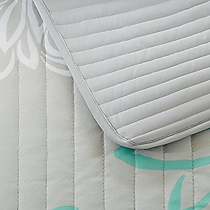 Comfort Spaces Enya Quilt Set - Casual Floral Print Channel Stitching Design, All Season, Lightweight Coverlet, Cozy Bedding, Matching Shams, Decorative Pillows, Full/Queen(90"x90"), Aqua 3 Piece