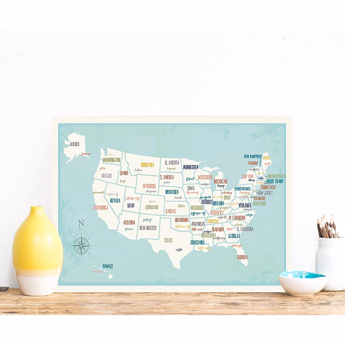 USA Wall Map Art Print, 14x11 Inches, Kid's USA Wall Map,Children's Room Decor, Gender Neutral Nursery, Travel Nursery Decor,United States of America Map
