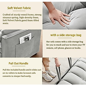 Lin-Utrend 3 in 1 Convertible Sleeper Sofa Bed with Pull Out Sofa Bed, Modern Velvet Loveseat Futon Couch with Adjustable Backrest and Lumbar Pillows,Small Love Seat Lounge Sofa Bed for Small Space