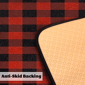 KOBLEN Red Plaid Pattern Kitchen Rugs Non Slip Washable Absorbent Kitchen Mats 20x39 inch Cushioned Anti Fatigue Kitchen Floor Mats for in Front of Sink