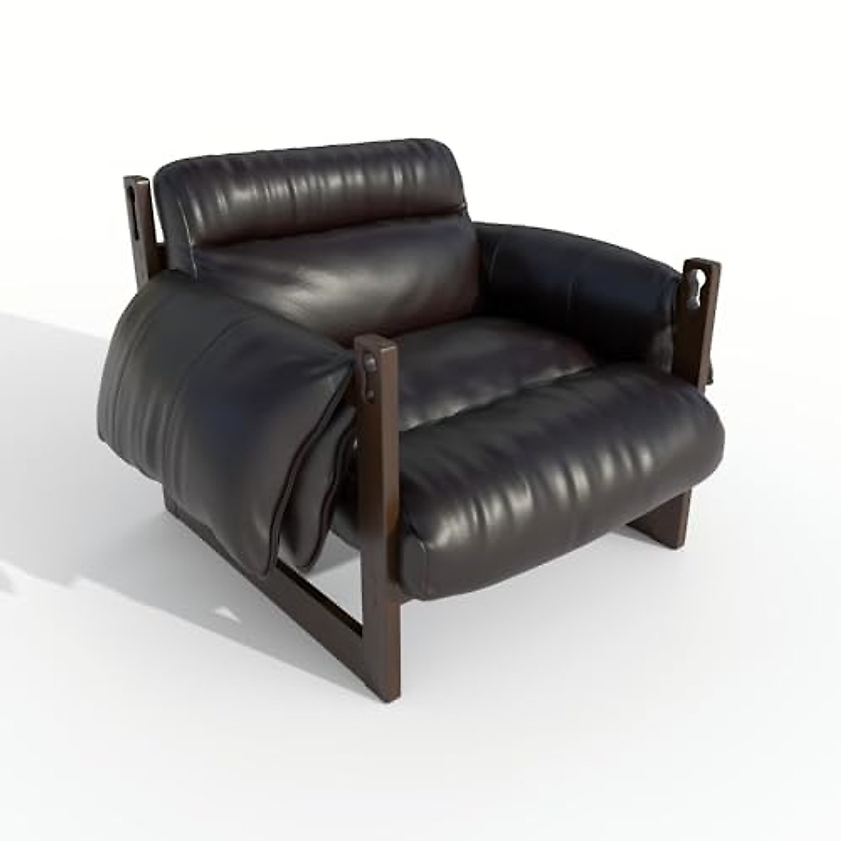 Oversized Accent Chair, Down-Filled Upholstered Armchair, Mid Century Oil Wax Leather Wood Legs, Adjustable Comfy Singel Sofa, Lazy Lounge Chair 33.5'' W for Living Room, Bedroom, Office, Dark Brown