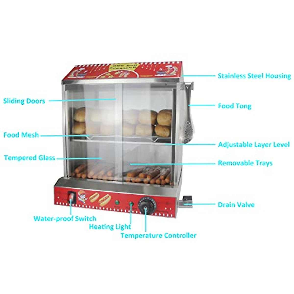 ANFIRE Hot Dog Steamer with Bun Warmer Machine Commercial Hot Dog Hut