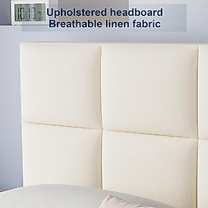 Molblly Full Size Bed Frame with Upholstered Headboard, Strong Frame, and Wooden Slats Support, Non-Slip and Noise-Free, No Box Spring Needed, Easy Assembly, Beige