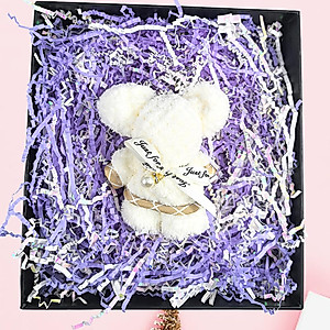 Amsthow Crinkle Cut Paper Gift Wrap Box Filler 1/2 LB Diamond White and Purple Shred Basket Raffia Grass Stuffing Raffia Grass for Christmas Decoration(Diamond White and Purple)