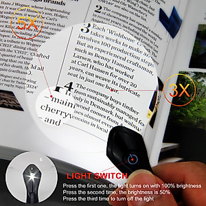 HONGUT LED Magnifier with Light, Handheld, Battery-Operated（3X &5X），Handheld，for ReadingBooks,Newspaper,Inspection (3-Pack)
