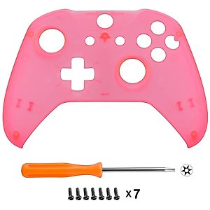 eXtremeRate Foggy Clear Pink Faceplate Cover for Xbox One Wireless Controller (Model 1708), Custom Case Replacement Front Housing Shell for Xbox One S & Xbox One X Controller - Controller NOT Included