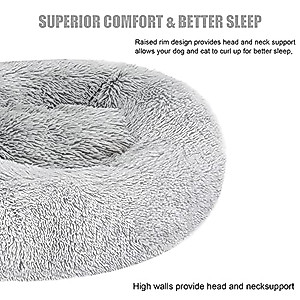 Calming Dog Bed Cat Bed, Washable Round Dog Bed - 23/30/36 inches Anti-Slip Faux Fur Donut Cuddler Cat Bed for Small Medium Large Dogs - Fits up to 25/45/100 lbs - Waterproof Bottom
