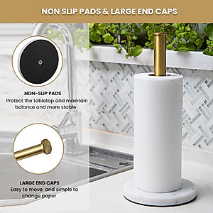 Adedeo Paper Towel Holder Countertop, White Marble Base, Gold Stainless Steel, Free Standing Paper Towels Roll Holder Stand for Kitchen Counter, Bathroom