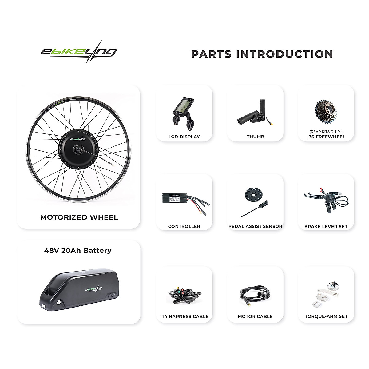 EBIKELING Waterproof Ebike Conversion Kit with Battery 26" Fat Tire Direct Drive Front or Rear Wheel Electric Bike Conversion Kit Ebike Battery & Charger Included 1500W 1200W Electric Bike for Adults