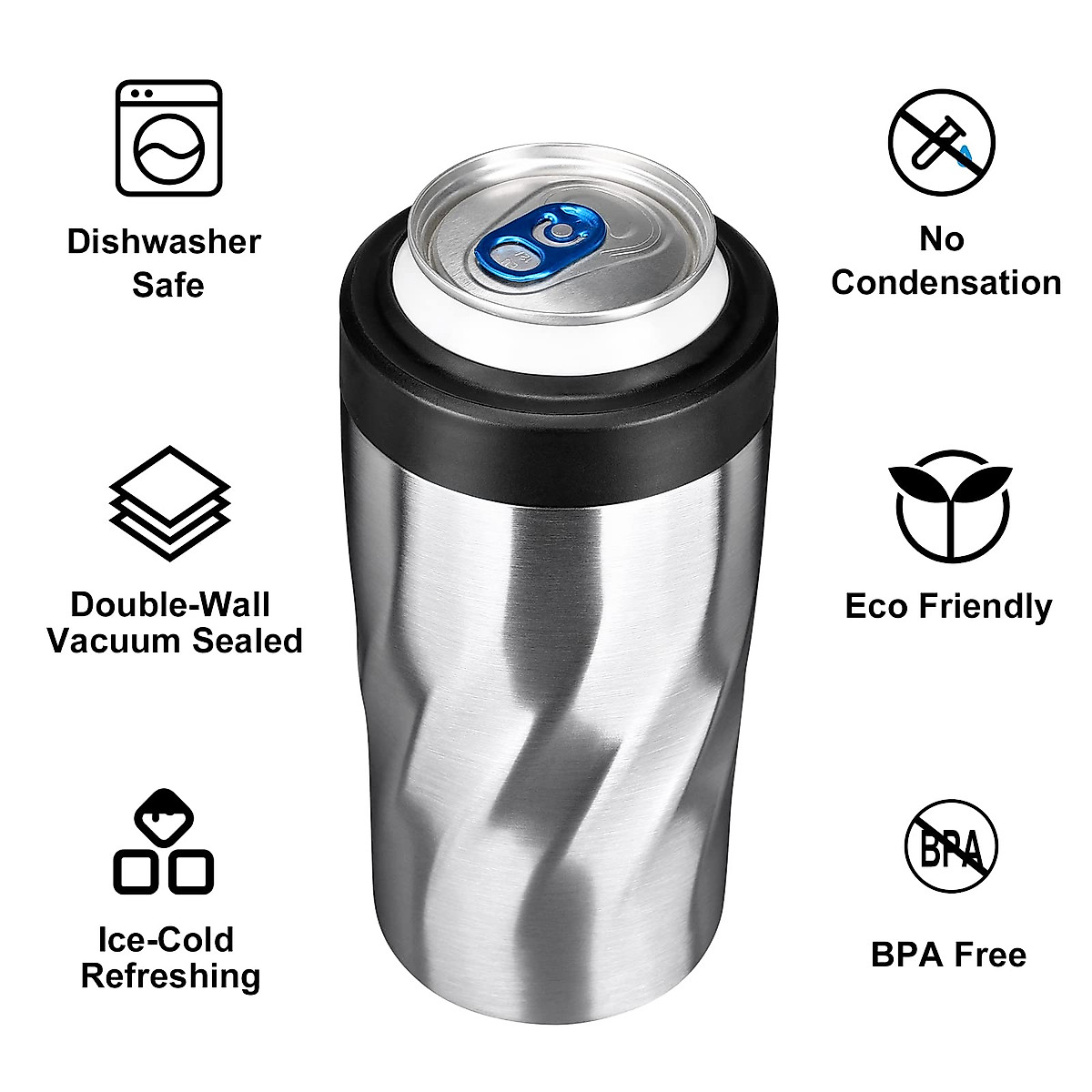 Insulated Stainless Steel 24 oz Tumbler with Freezable Drink Can Cooler for all 12 oz Slim Can,Regular Can,Beer Bottle & All Drinks (Stainless Steel Drawed)