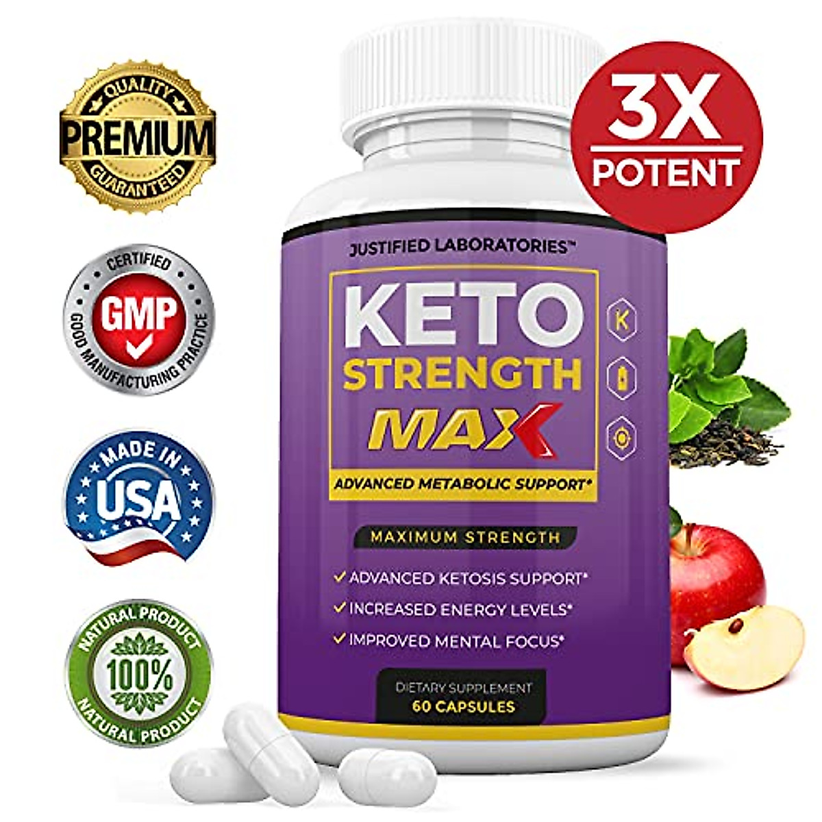 (3 Pack) Keto Strength Max 1200MG Pills Includes Apple Cider Vinegar goBHB Strong Exogenous Ketones Advanced Ketogenic Supplement Ketosis Support for Men Women 180 Capsules