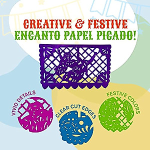50 Ft Papel Picado Mexicano para Fiesta with Encanto Movie Scenes (12.5 FT x 4) Set of 4 Papel Picado Paper Mexican Party Banners, Encanto Birthday Party Supplies & Cinco de Mayo Decorations