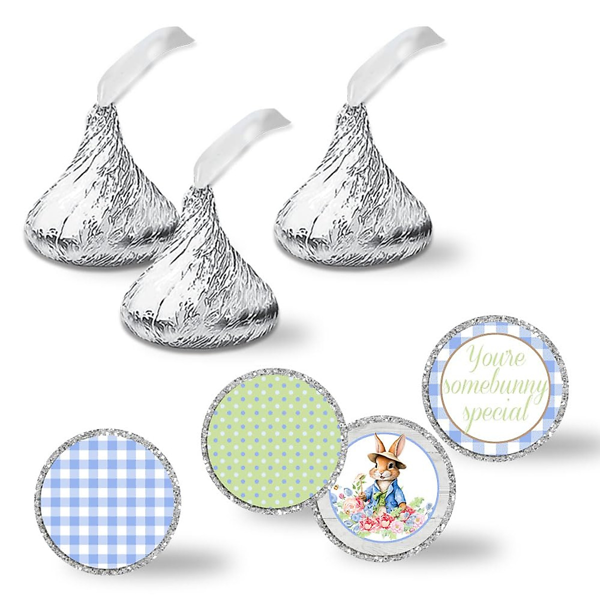 You* *re Some Bunny Special Little Rabbit Birthday Kiss Sticker Labels for Boys, 300 Party Circle Sticker sized 0.75* * for Chocolate Drop Kisses by AmandaCreation, Great for Party Favors, Envelope