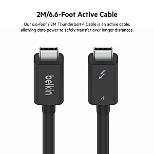 Belkin Thunderbolt 4 Cable (2M, 6.6ft Power Cable), USB-C to USB-C Cable w/ 100W Power Delivery, USB 4 Compliant, Compatible with Thunderbolt 3, MacBook Pro, eCPU, & More - Intel Thunderbolt Certified
