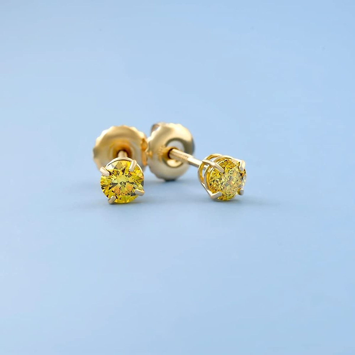 1/2ct Fancy Yellow Diamond Studs 14K Yellow Gold Screw Back Lab Grown Earrings