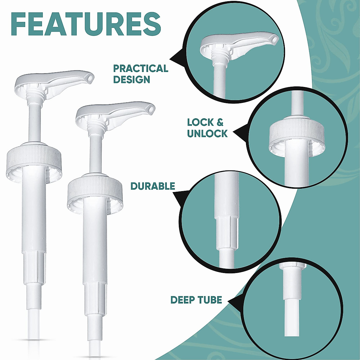 Gallon Pump Dispenser - for Plastic or Glass Bottles – Heavy-Duty Leak Proof for Commercial and Household Use - Plastic Pump for 1 Gallon Jug – Non-BPA Plastic (Pack of 6)