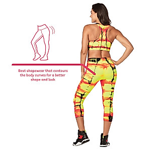 Zumba Fitness Dance Workout Active Compression Print Capri Leggings for Women