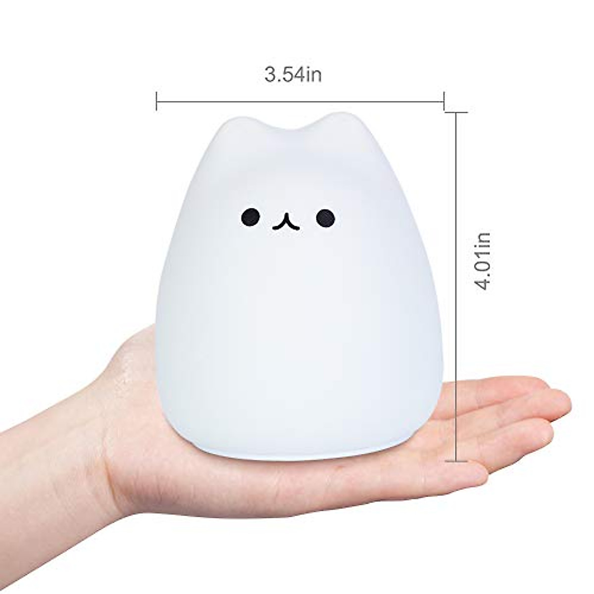 LUNSY Cat Night Light, LED Cute Silicone cat lamp with Color Changing Tap Control Battery Operated for Kids Baby Girl Children Toddler.