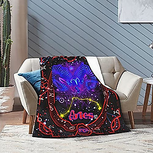 Cartoon Aries Blanket Constellations Throw Blankets Soft Horoscope Astrology Flannel Throw Blanket Zodiac Sign 50"X40"